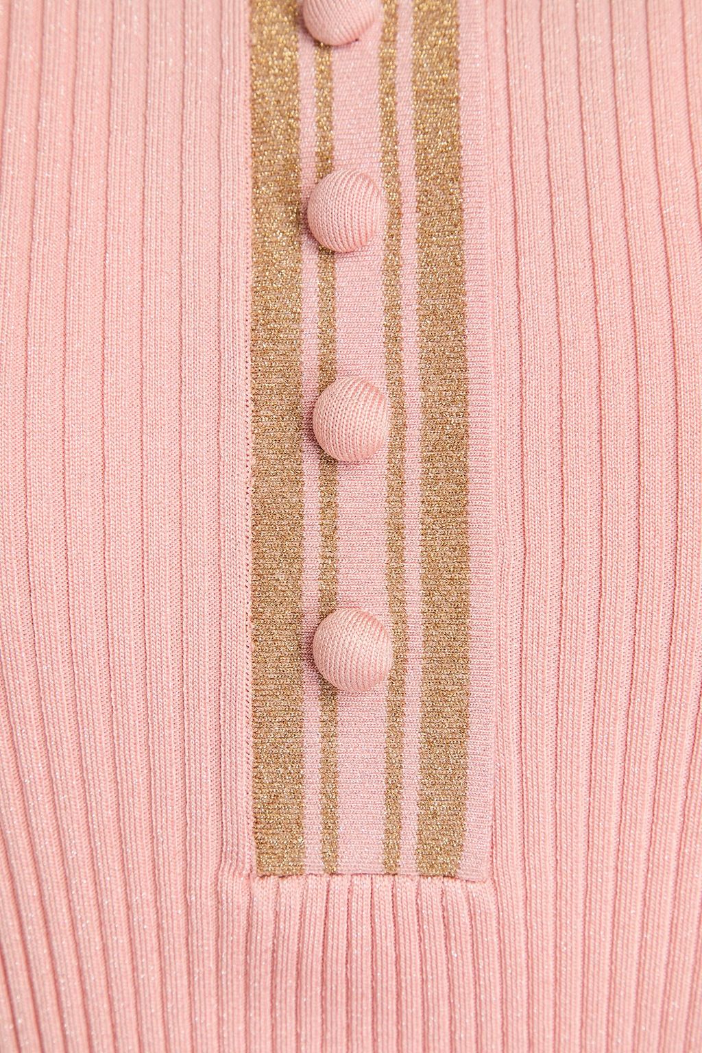 ZIMMERMANN Metallic Ribbed-Knit Polo Shirt – Luxury Shimmering Top for ...